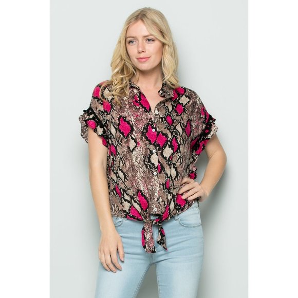 See And Be Seen | Tops | See And Be Seen Snake Skin Front Tie Top ...